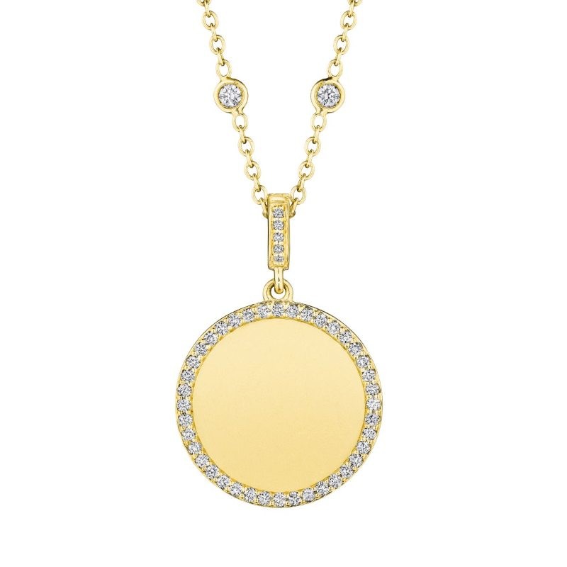 Gold And Diamond Engravable Medallion Pendant Necklace - PDD03089
