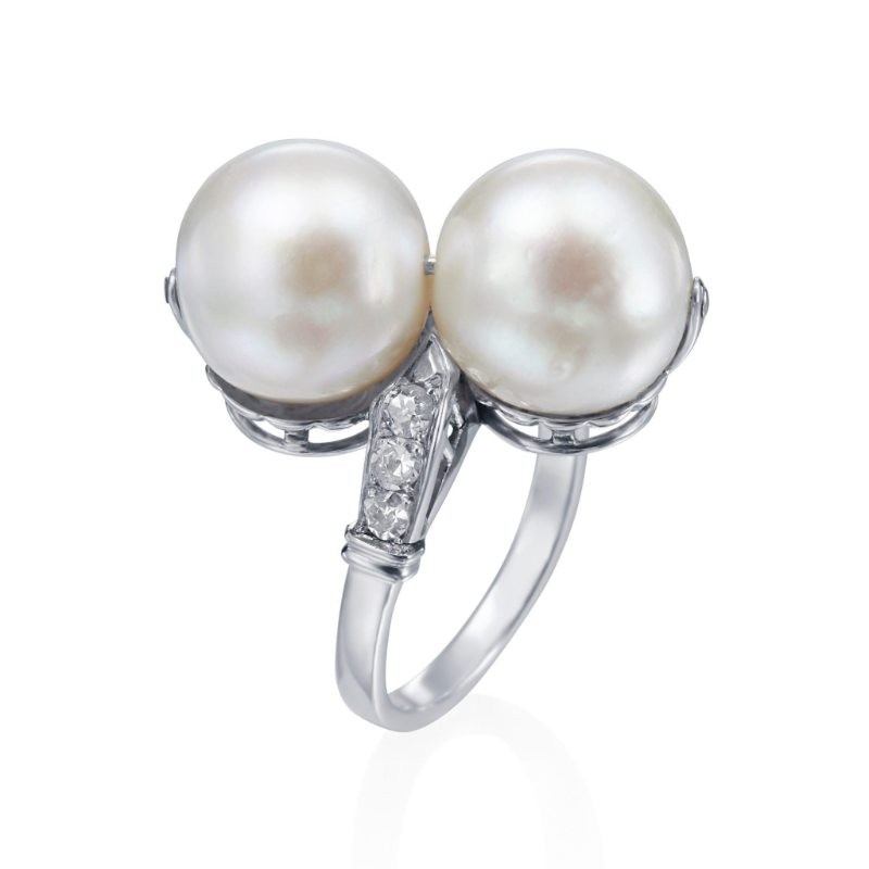 Vintage Platinum Twin Pearl Ring - VRX08002