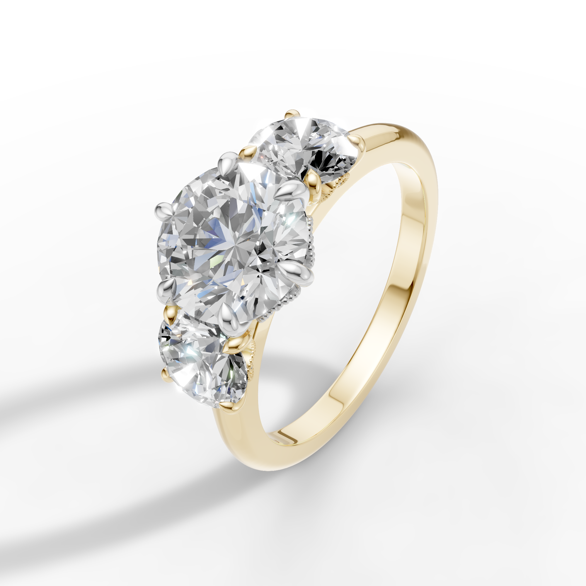 3 Stone Petal Ring, 6 Prong Center Setting - MTD14274