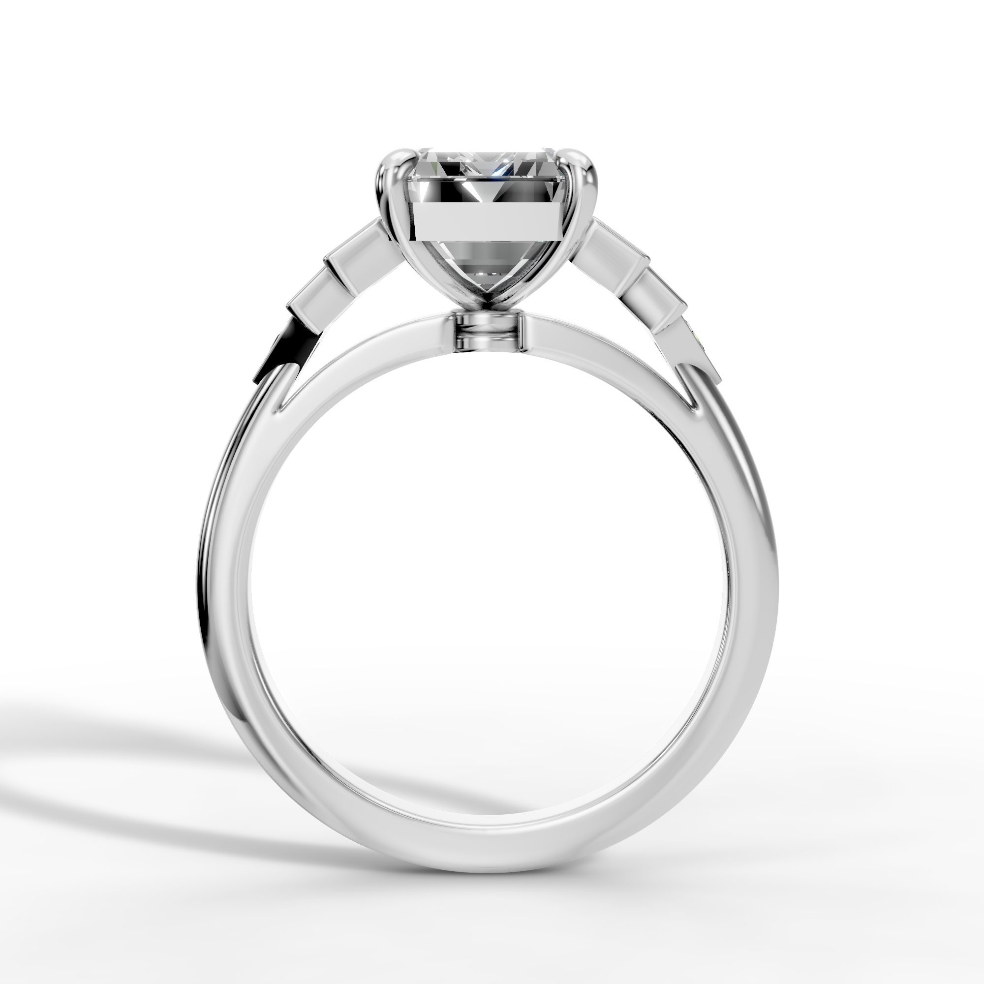 Double Step Emerald Cut Ring Platinum and Diamond Engagement Ring Mounting - MTD14878