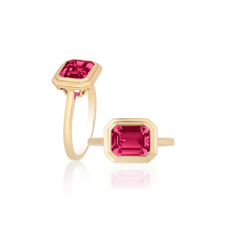 Gold And Emerald Cut Manhattan Garnet Ring - RFSP09181