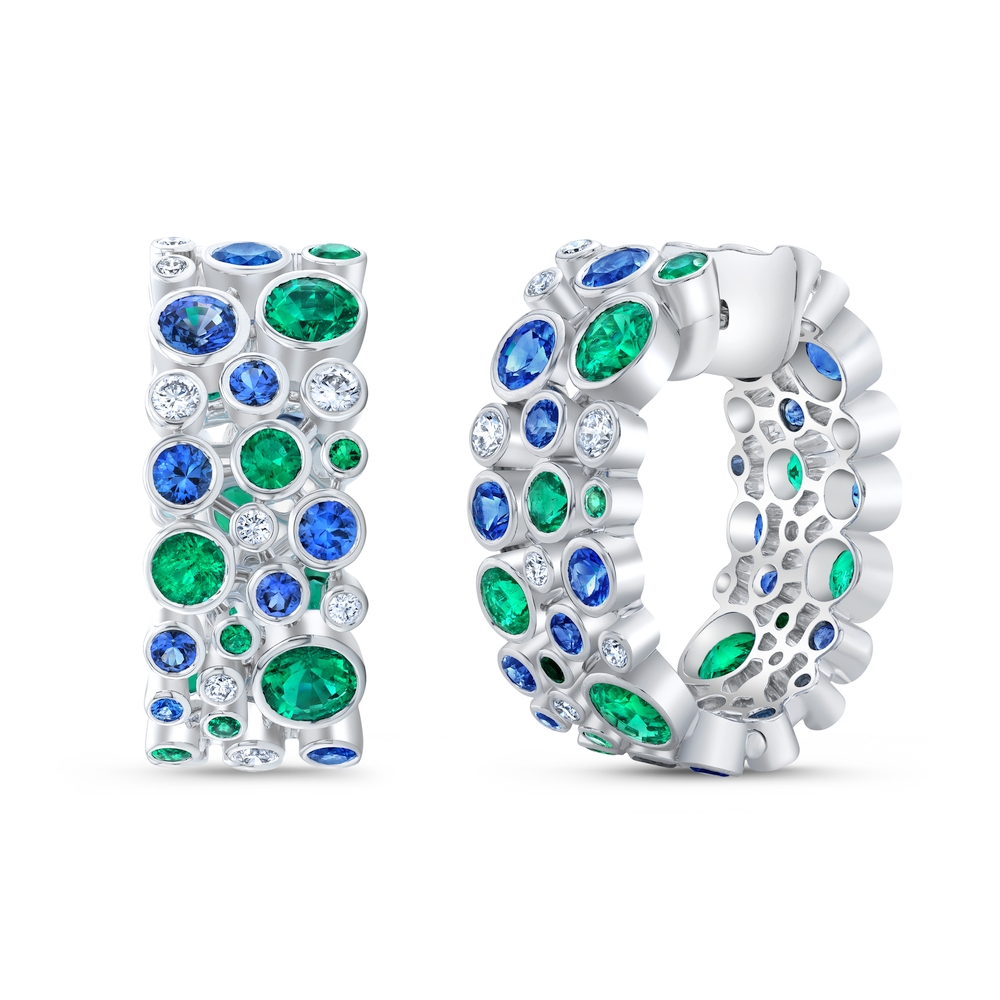 White Gold Multi Gemstone Wide Hoops - JEHOO00197